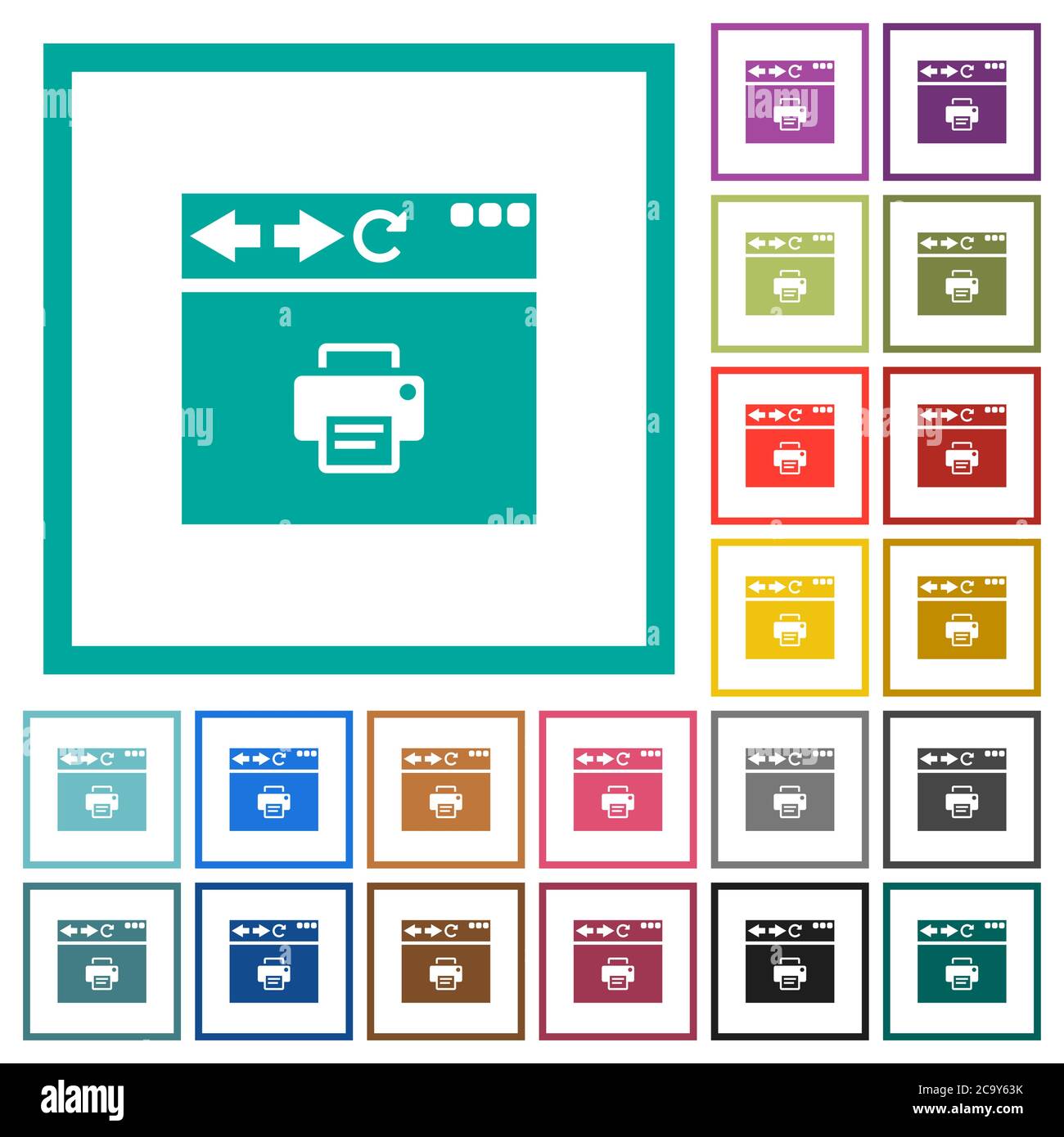 Browser print flat color icons with quadrant frames on white background ...