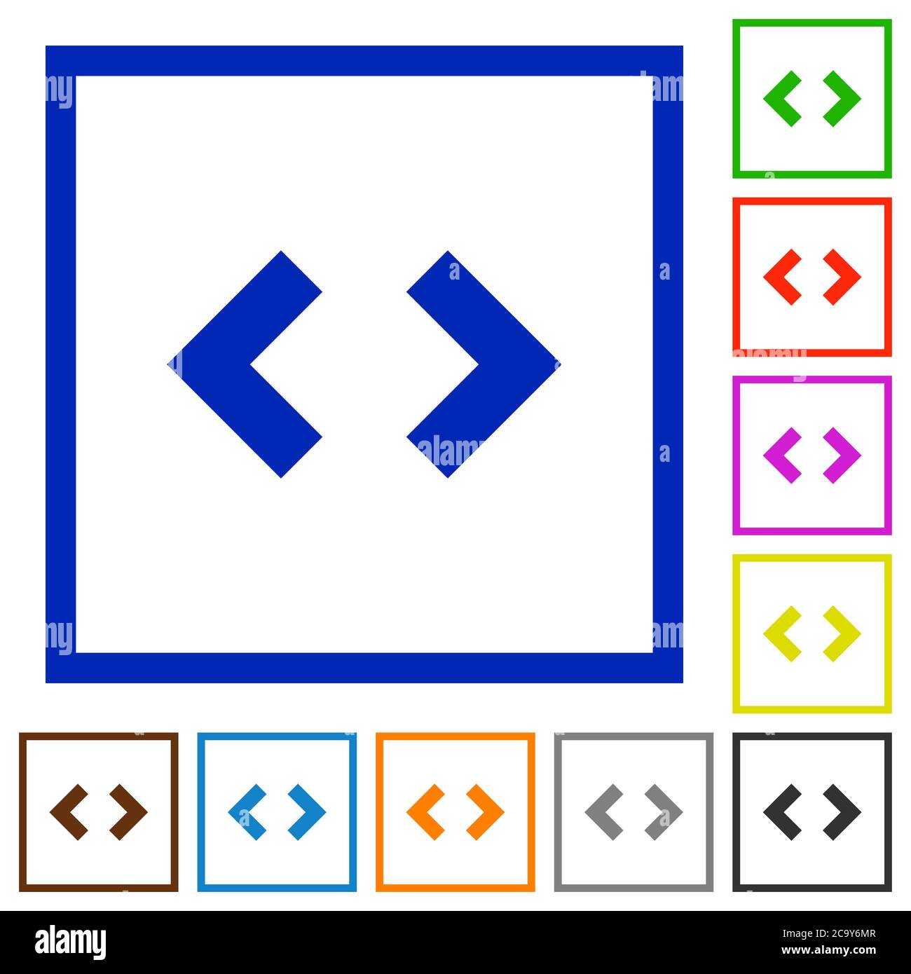 Script code flat color icons in square frames on white background Stock ...