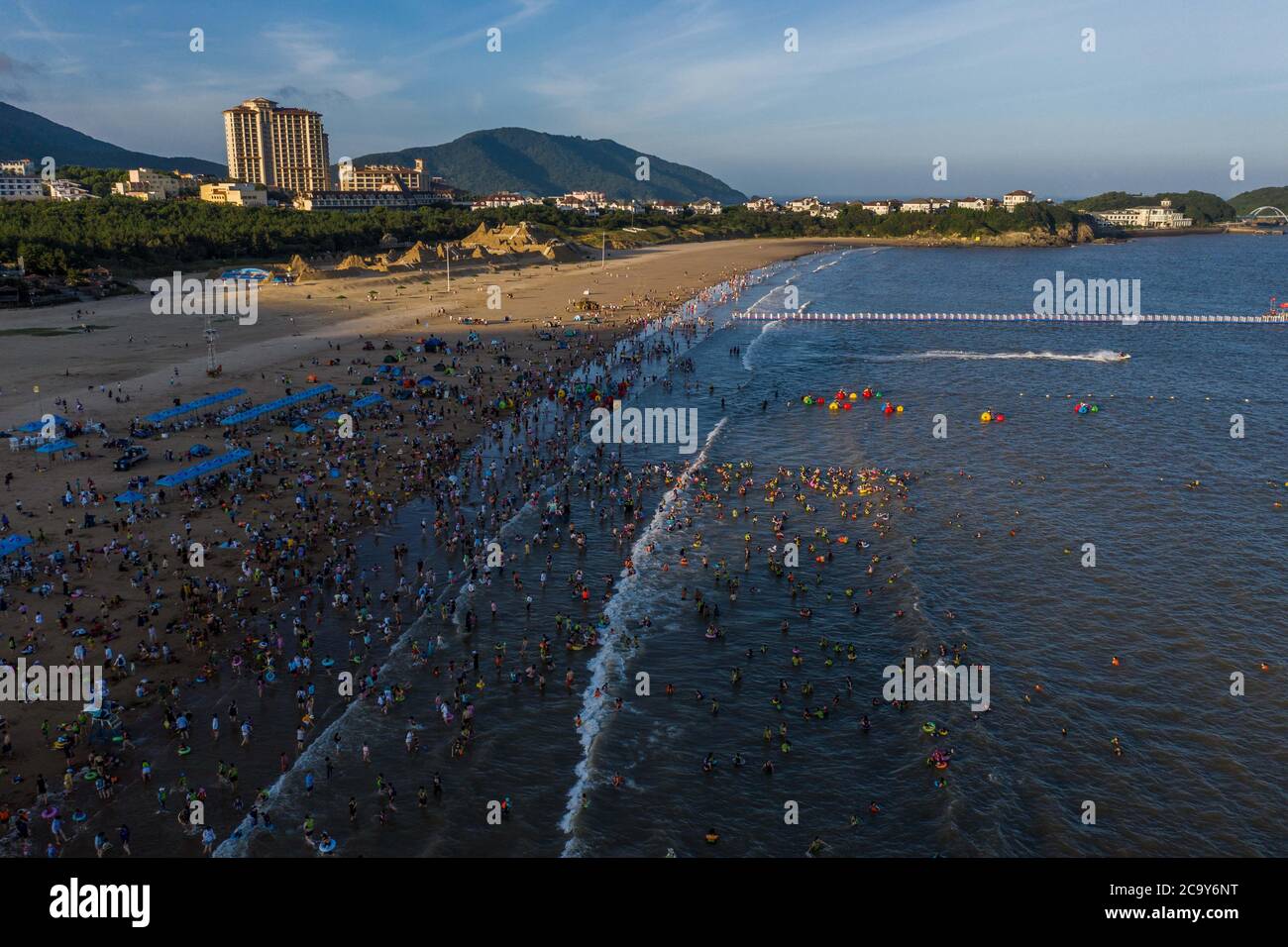 Zhoushan, China's Zhejiang Province. 2nd Aug, 2020. Photo taken with a ...