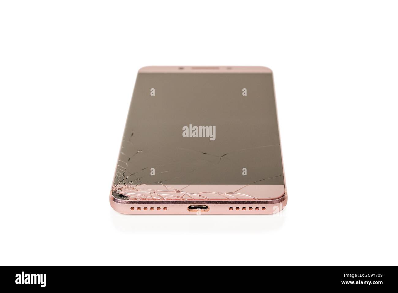 beautiful new smartphone with type-c connector with broken screen ...