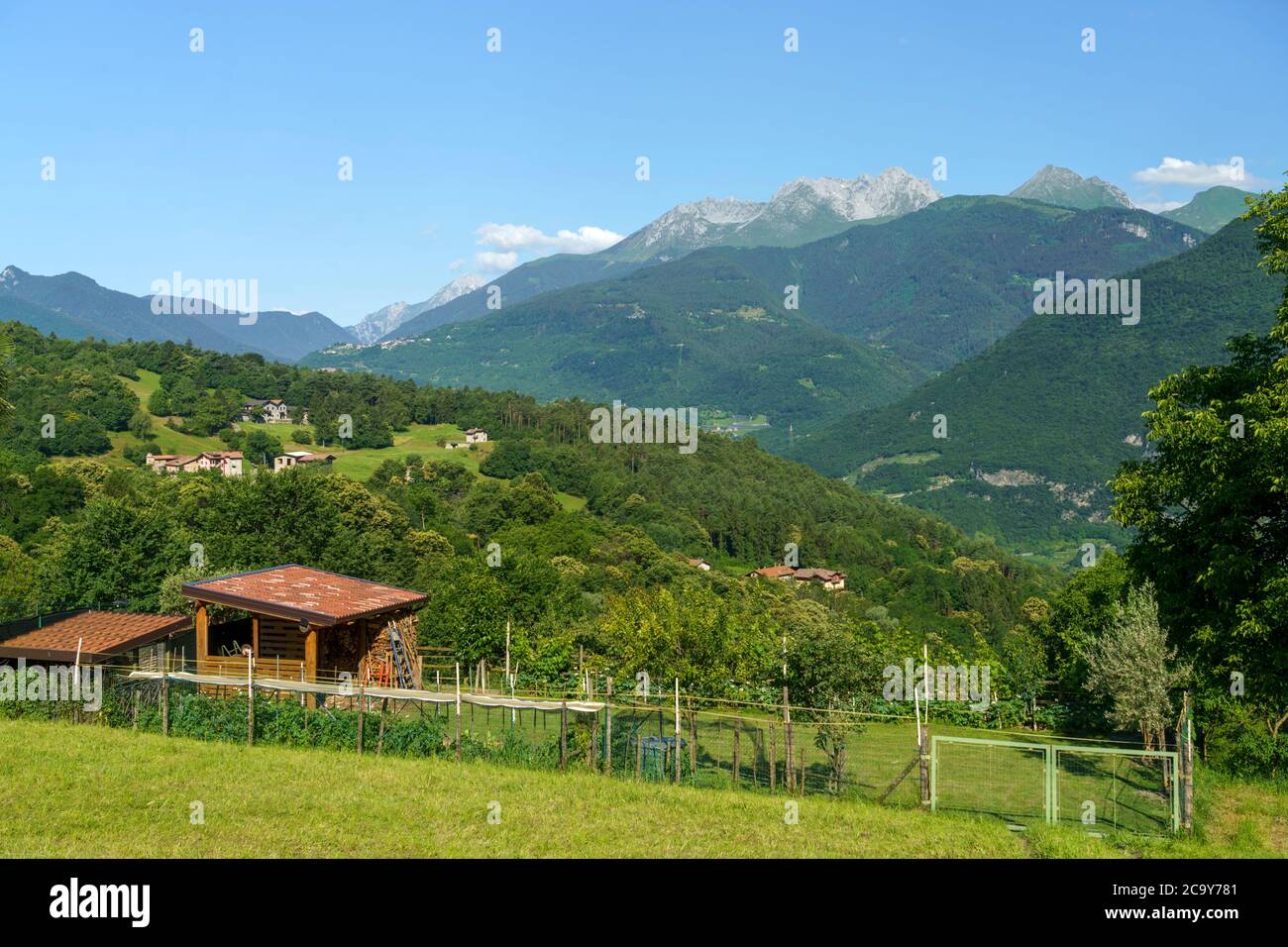 Mountain landscape along the road to Crocedomini pass, in the Brescia ...