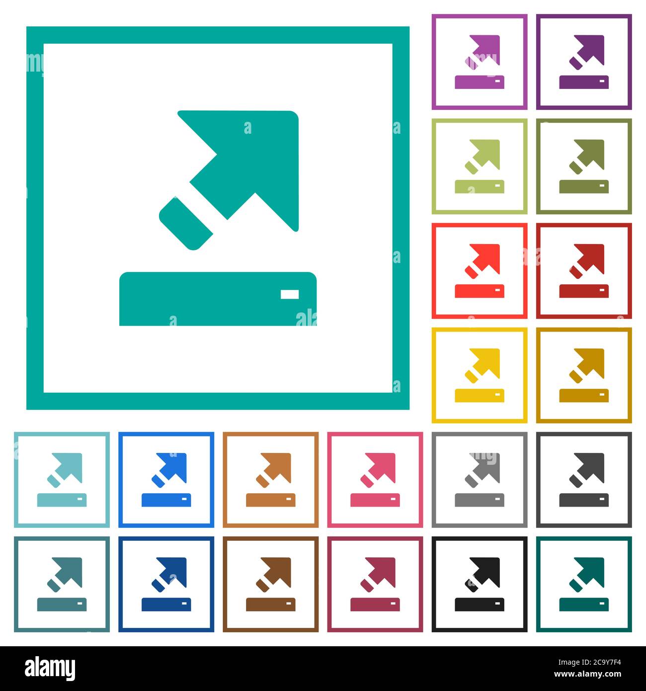 Export with inner arrow flat color icons with quadrant frames on white ...