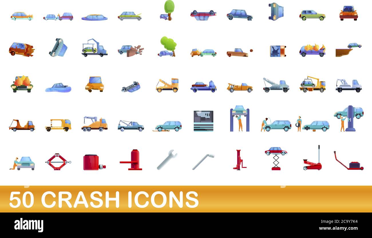 50 crash icons set. Cartoon illustration of 50 crash icons vector set ...