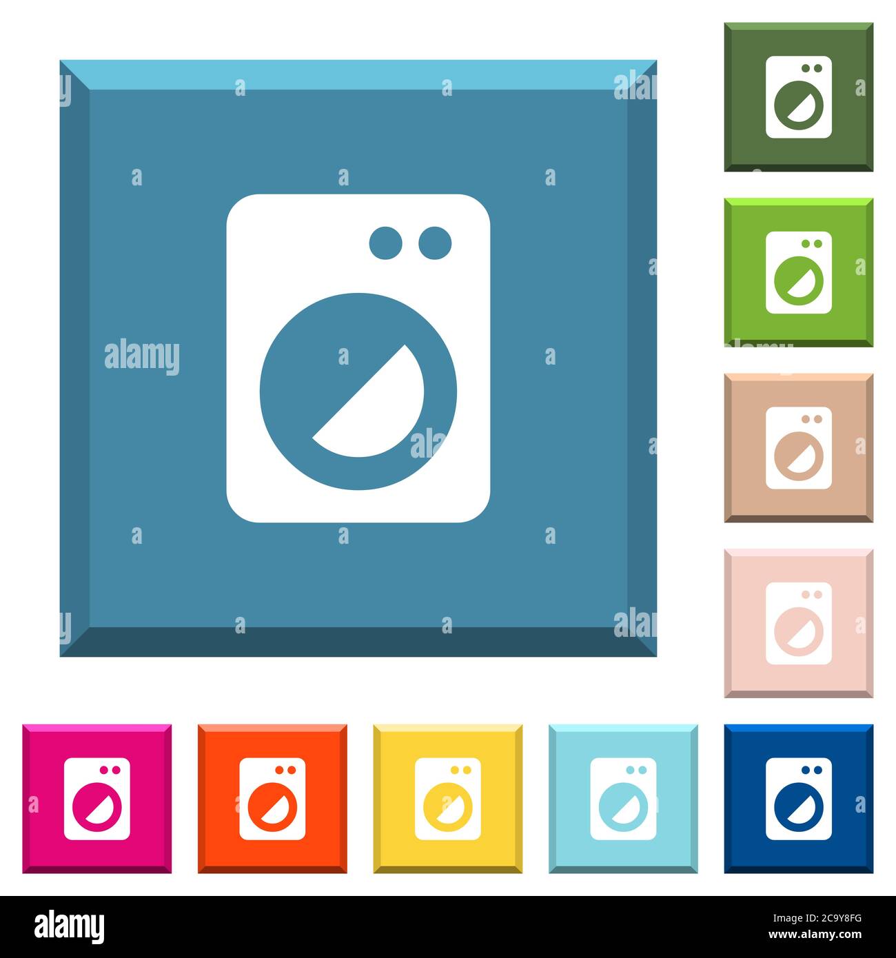 Washing machine white icons on edged square buttons in various trendy ...