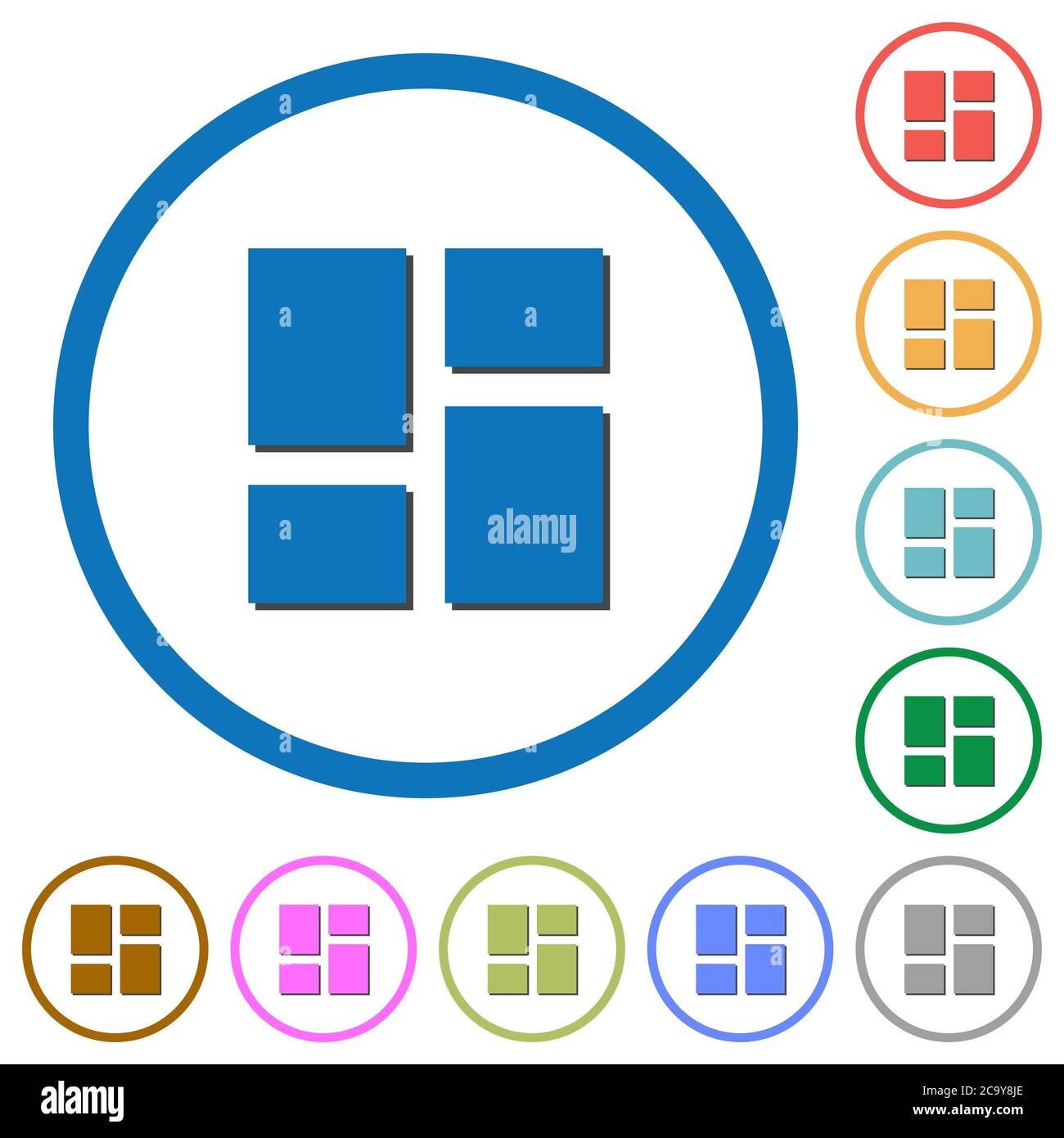 Admin dashboard panels flat color vector icons with shadows in round ...