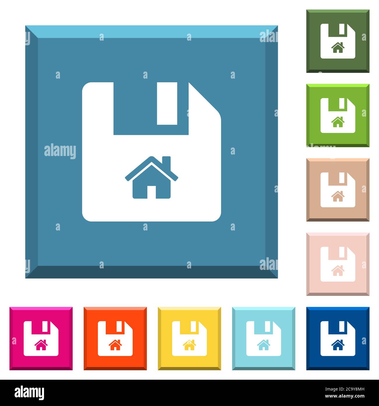 Start file white icons on edged square buttons in various trendy colors ...