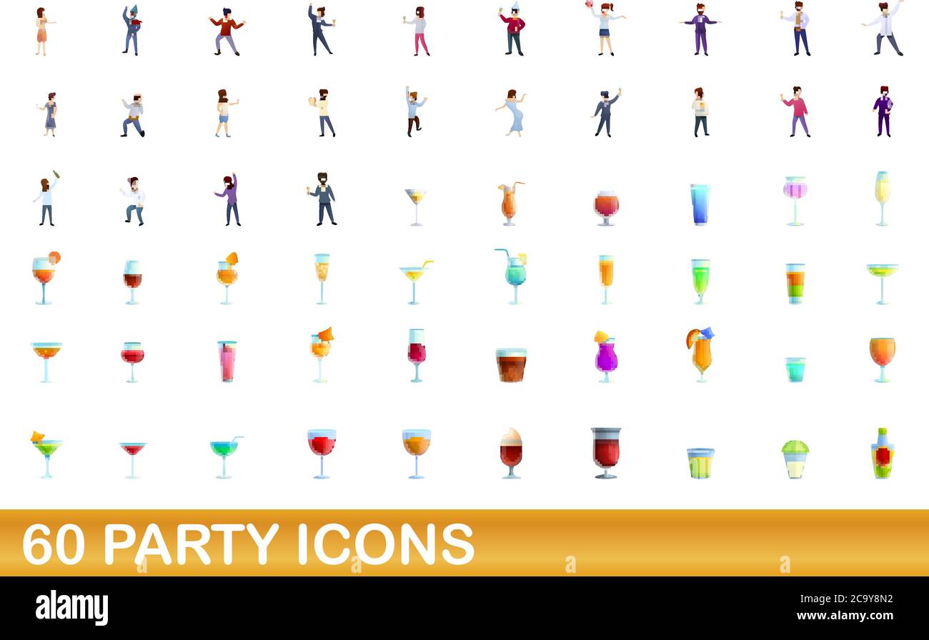 60 party icons set. Cartoon illustration of 60 party icons vector set ...