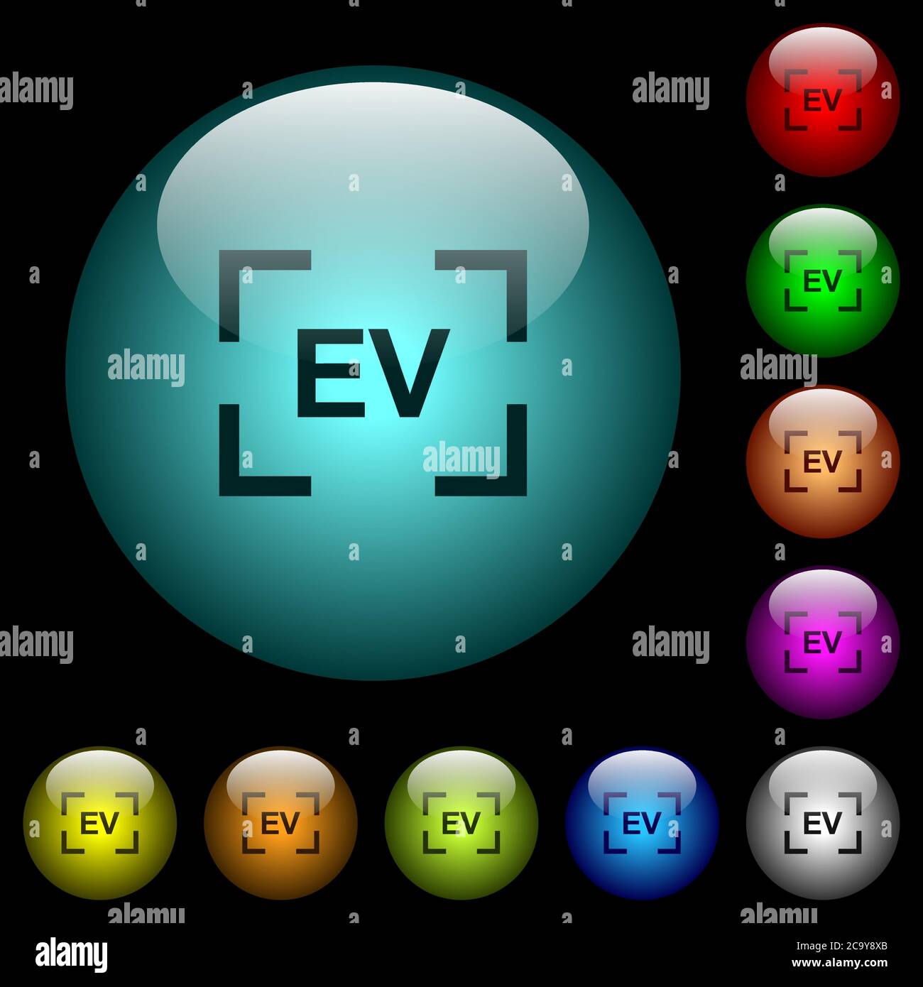 Camera exposure value setting icons in color illuminated spherical ...