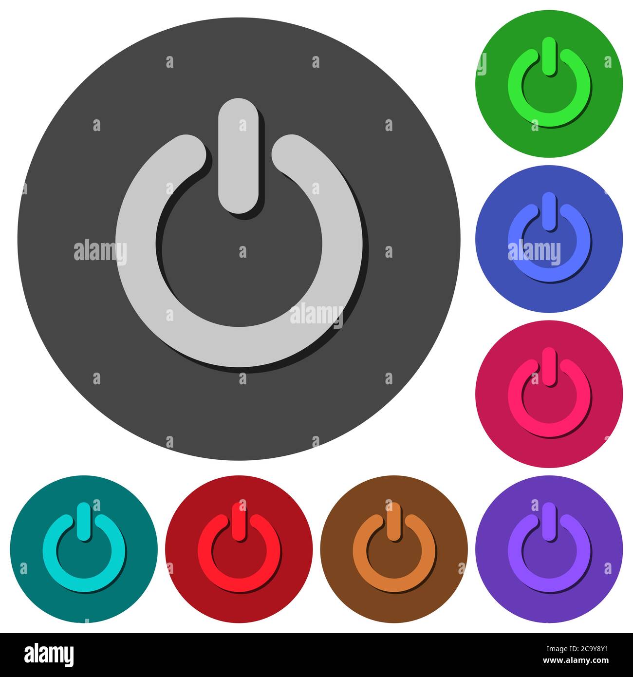 Power switch icons with shadows on color round backgrounds for material ...