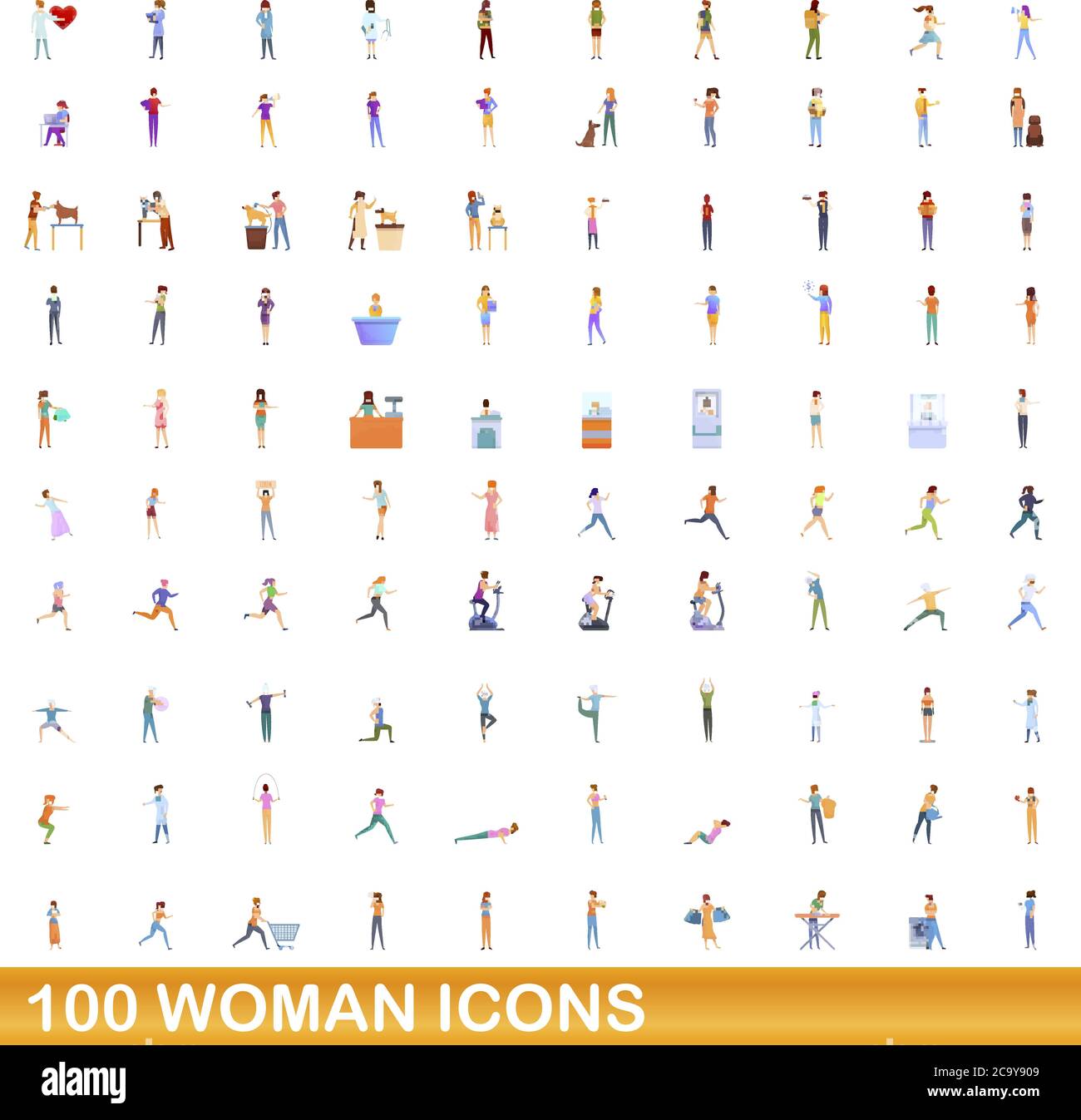 100 woman icons set. Cartoon illustration of 100 woman icons vector set ...