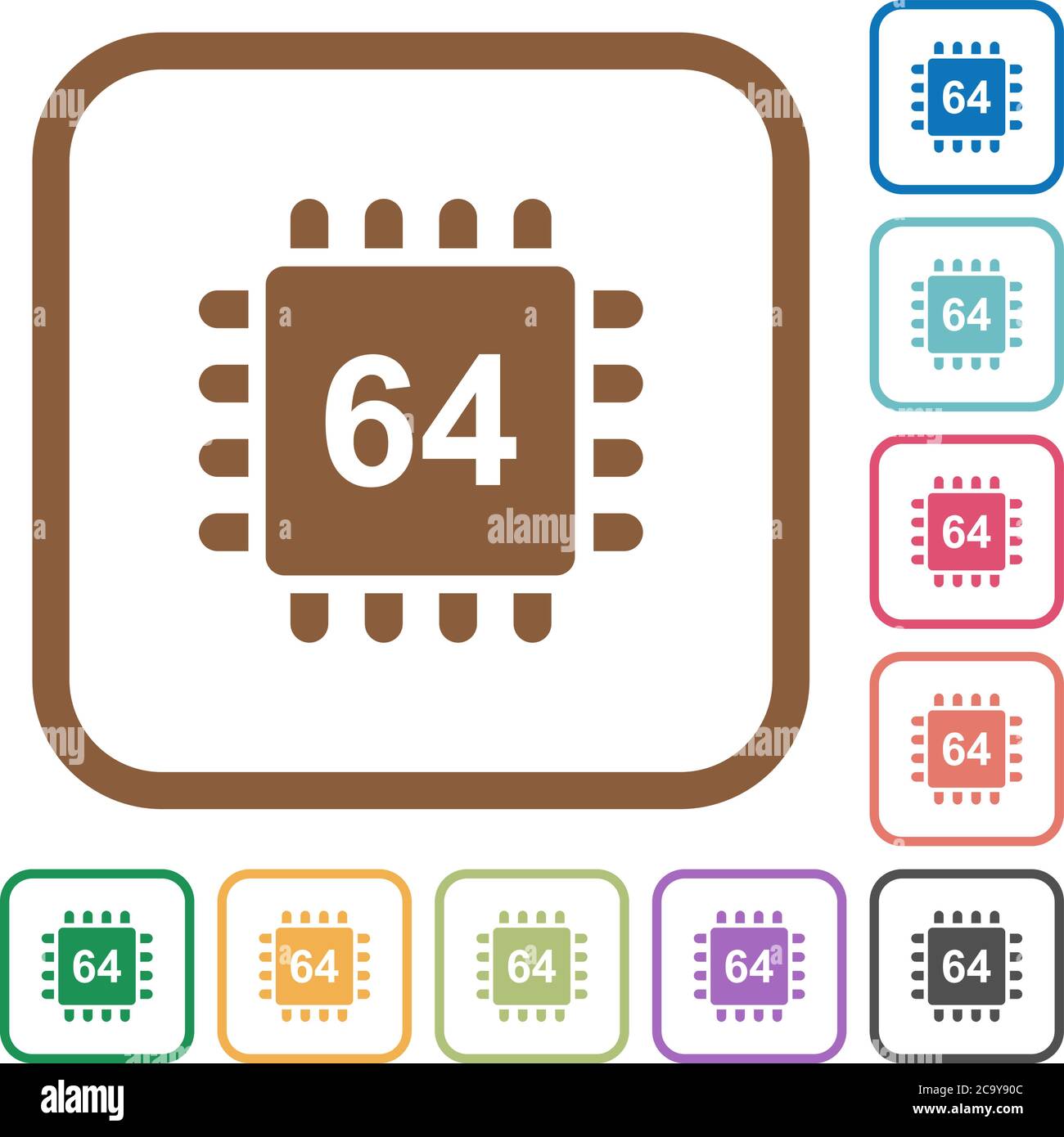 Microprocessor 64 bit architecture simple icons in color rounded square frames on white ...