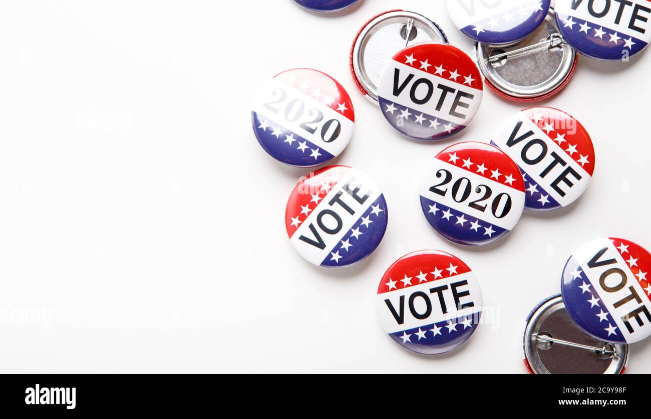 Presidential US election 2020, Red, white, and blue vote buttons Stock ...