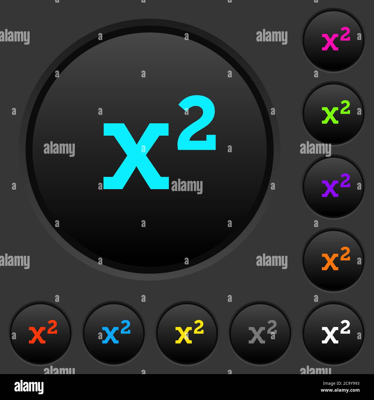Math exponentiation dark push buttons with vivid color icons on dark ...