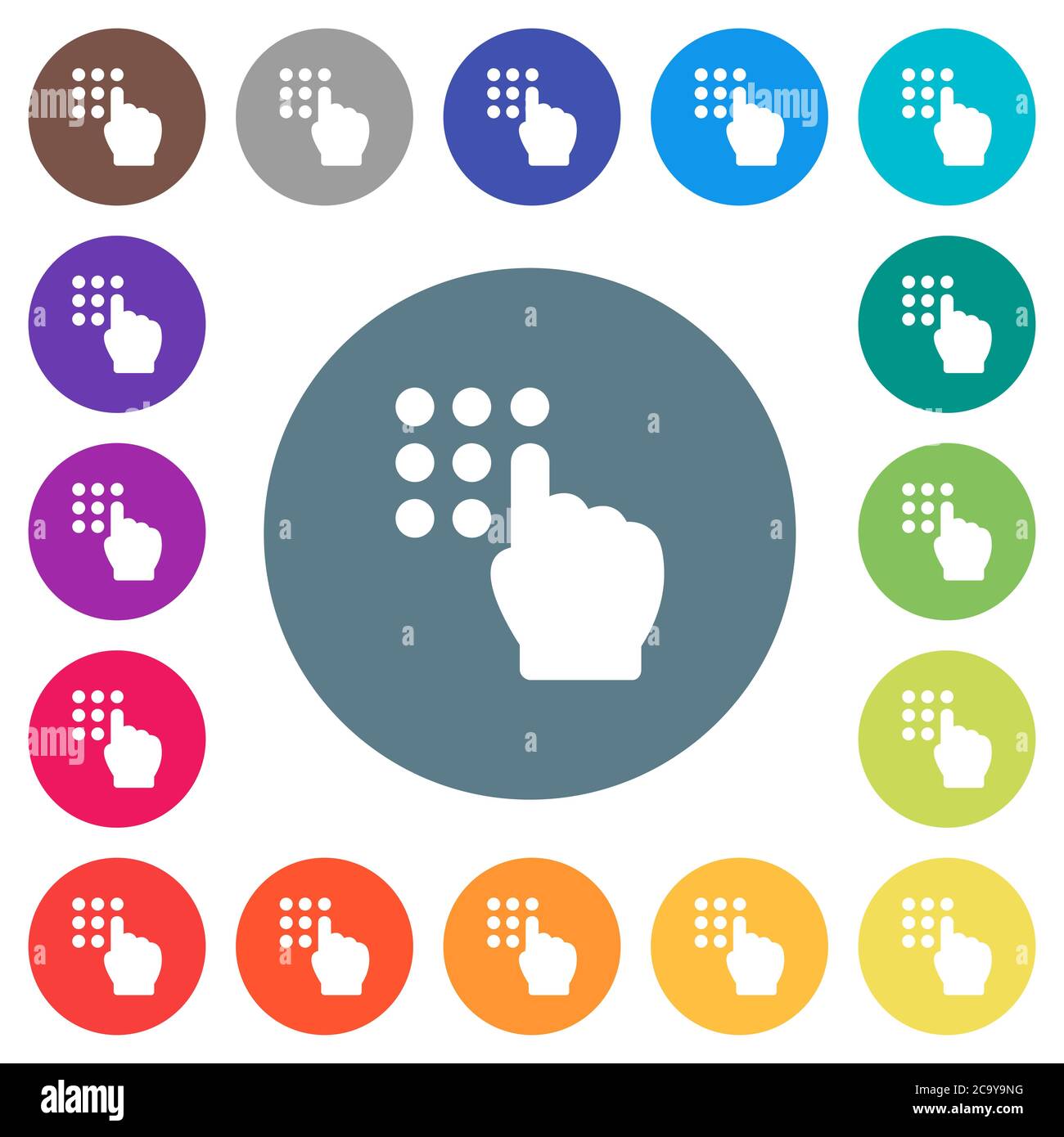 Typing security code flat white icons on round color backgrounds. 17 ...