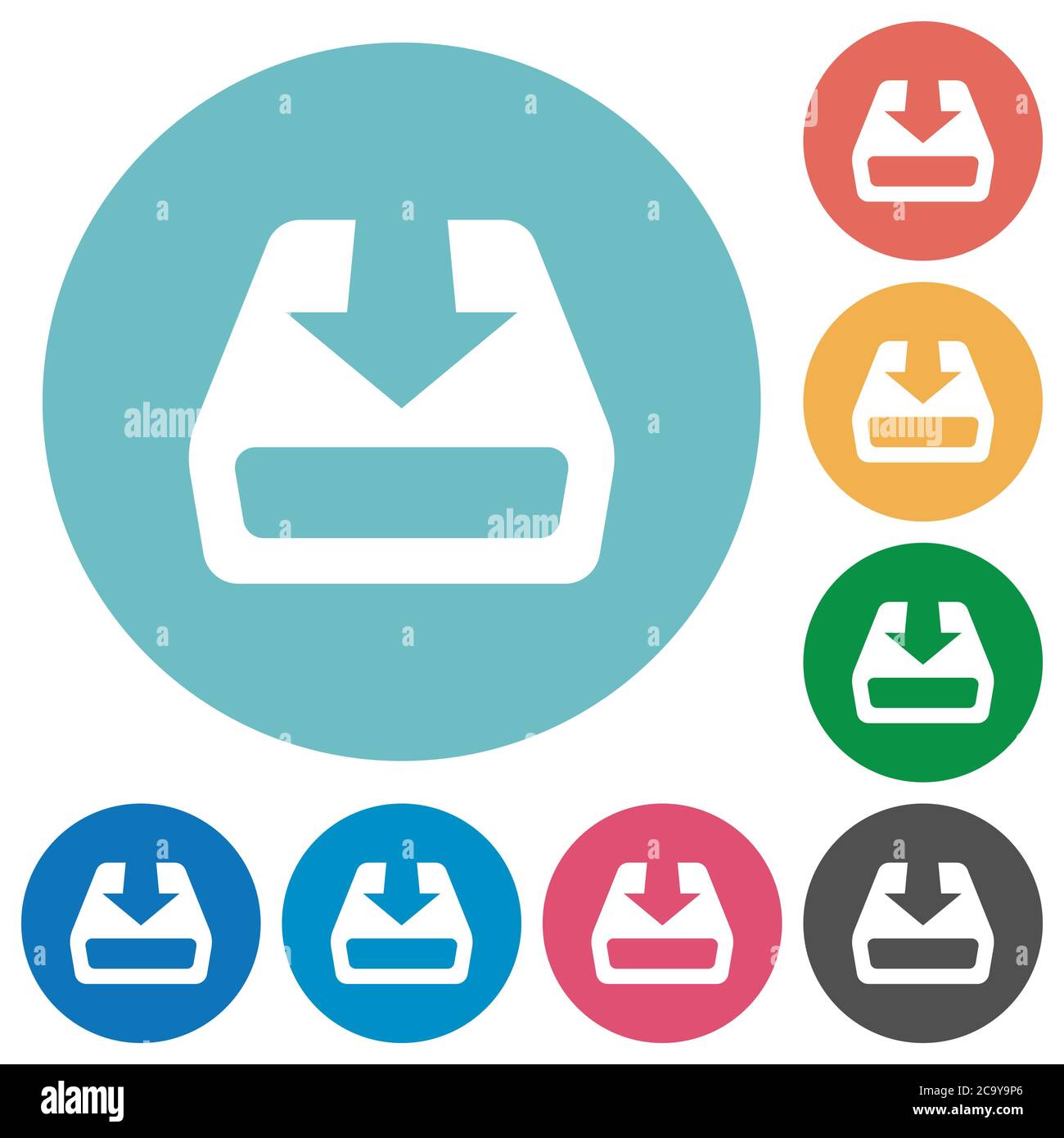 Install to hard drive flat white icons on round color backgrounds Stock ...