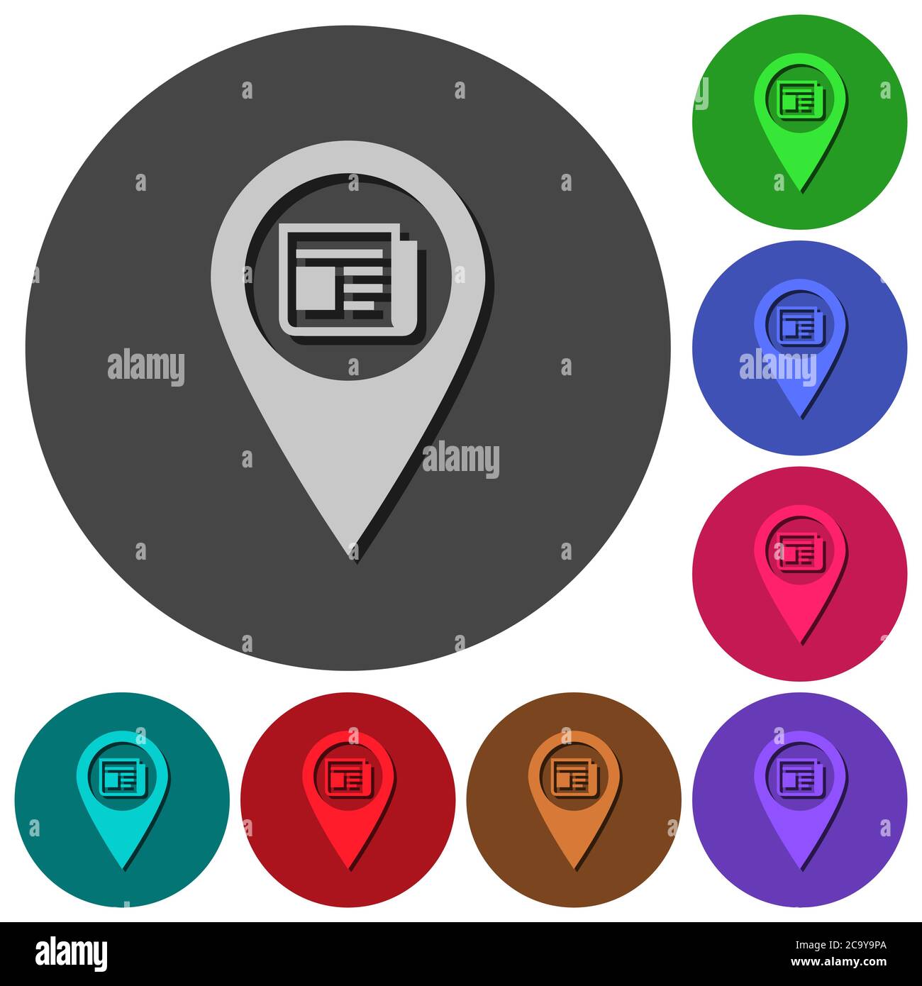Route info GPS map location icons with shadows on color round ...