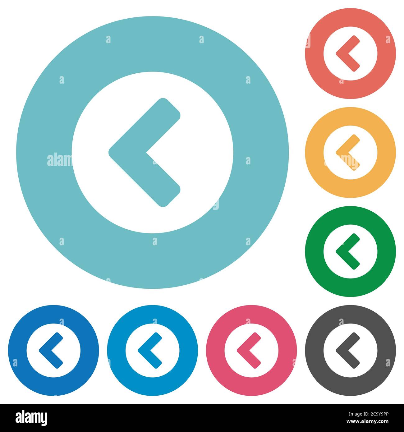 Chevron left flat white icons on round color backgrounds Stock Vector ...