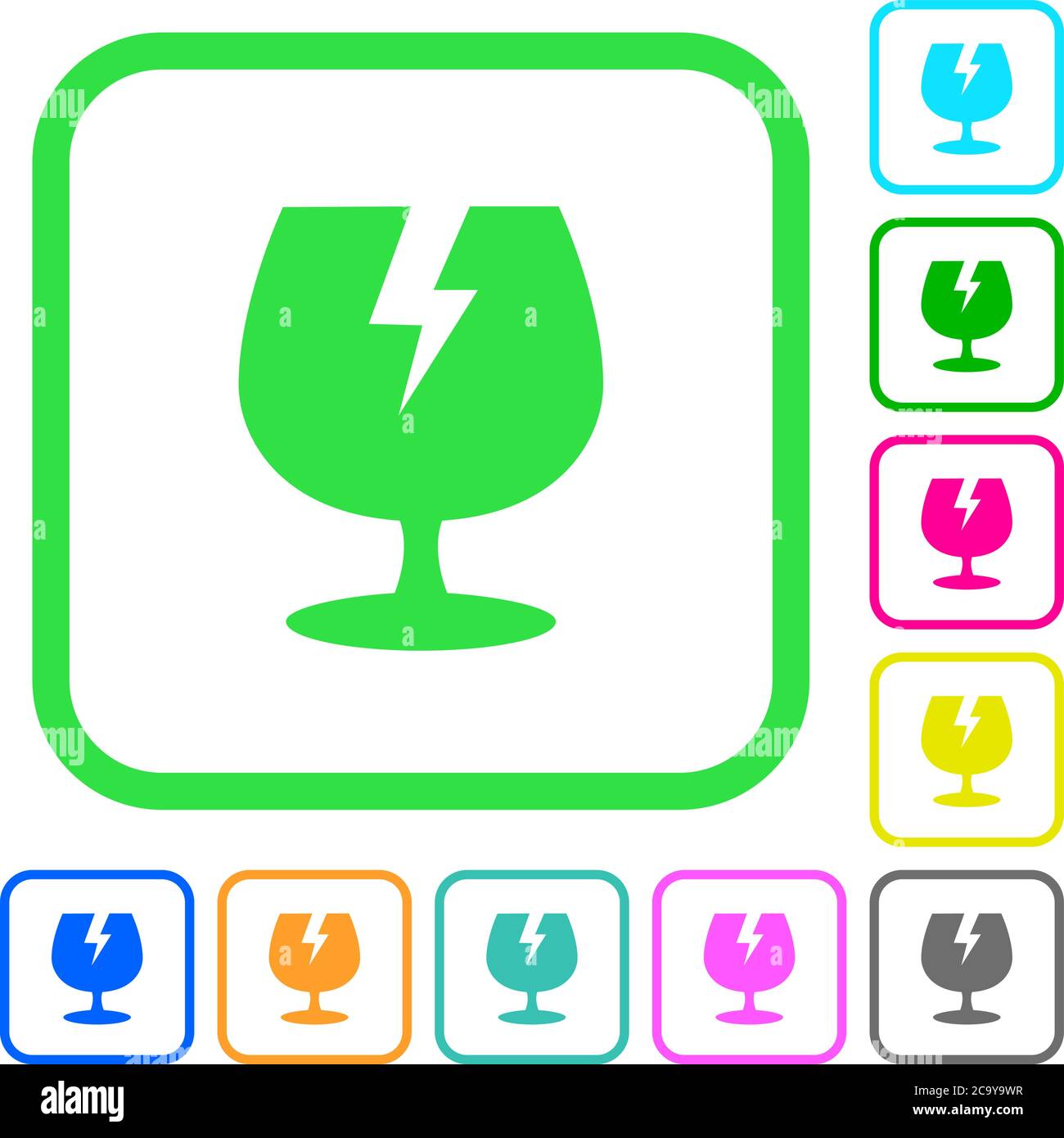 Fragile symbol vivid colored flat icons in curved borders on white ...