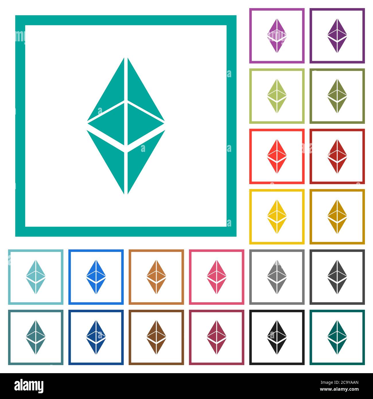 Ethereum classic digital cryptocurrency flat color icons with quadrant ...