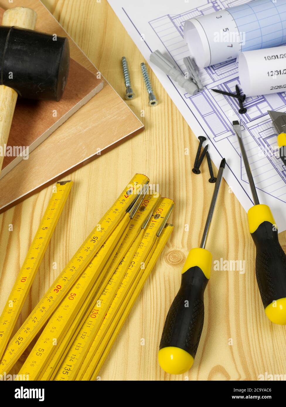 Tools and blueprints Stock Photo - Alamy