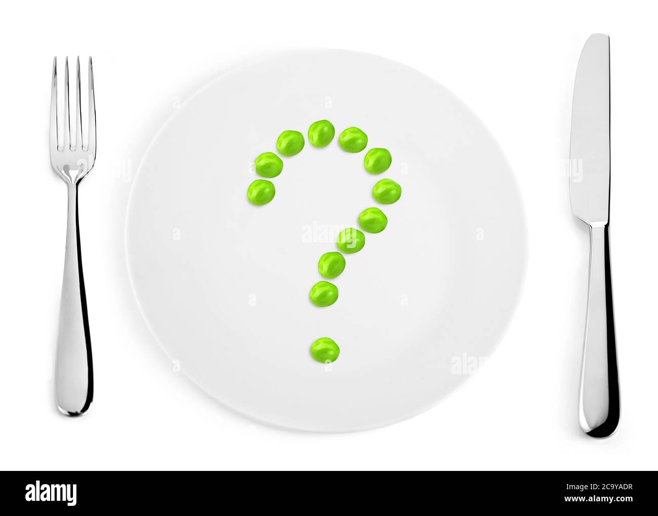Question mark made of peas on a plate Stock Photo - Alamy