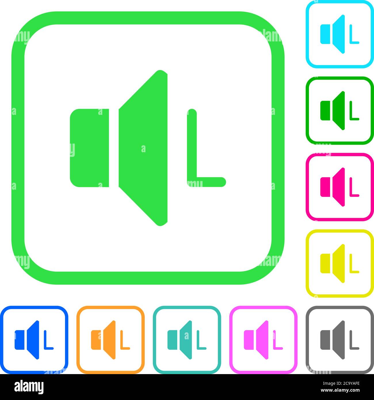 Left audio channel vivid colored flat icons in curved borders on white ...