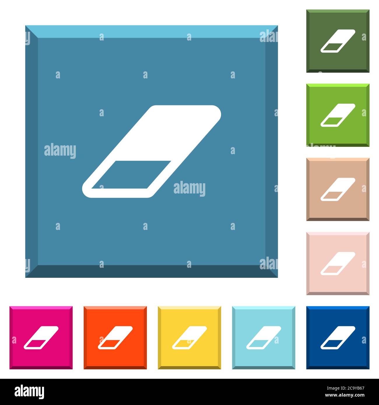 Eraser white icons on edged square buttons in various trendy colors ...
