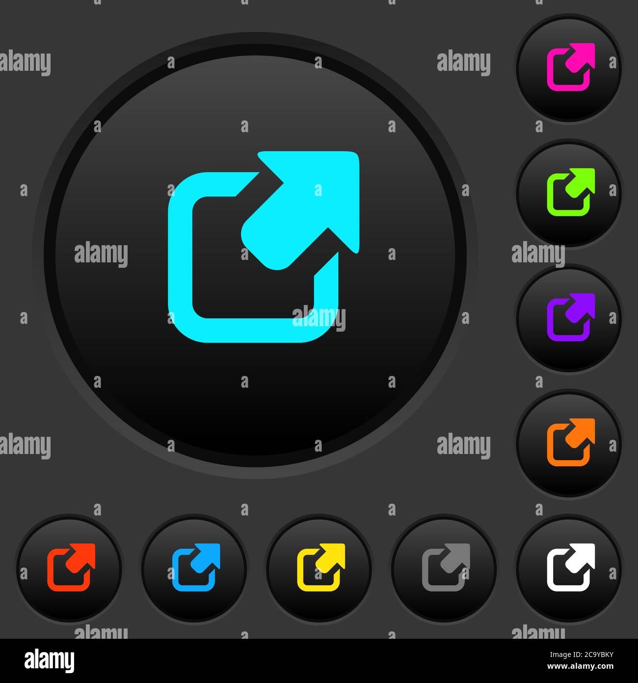 Export symbol with upper right arrow dark push buttons with vivid color ...