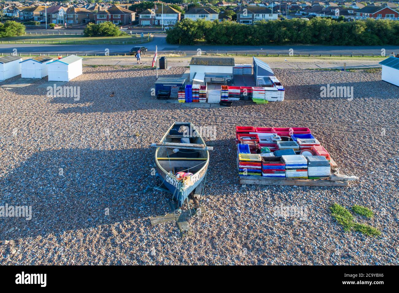 aerial view of goring on sea and the shingle beach on the west sussex ...