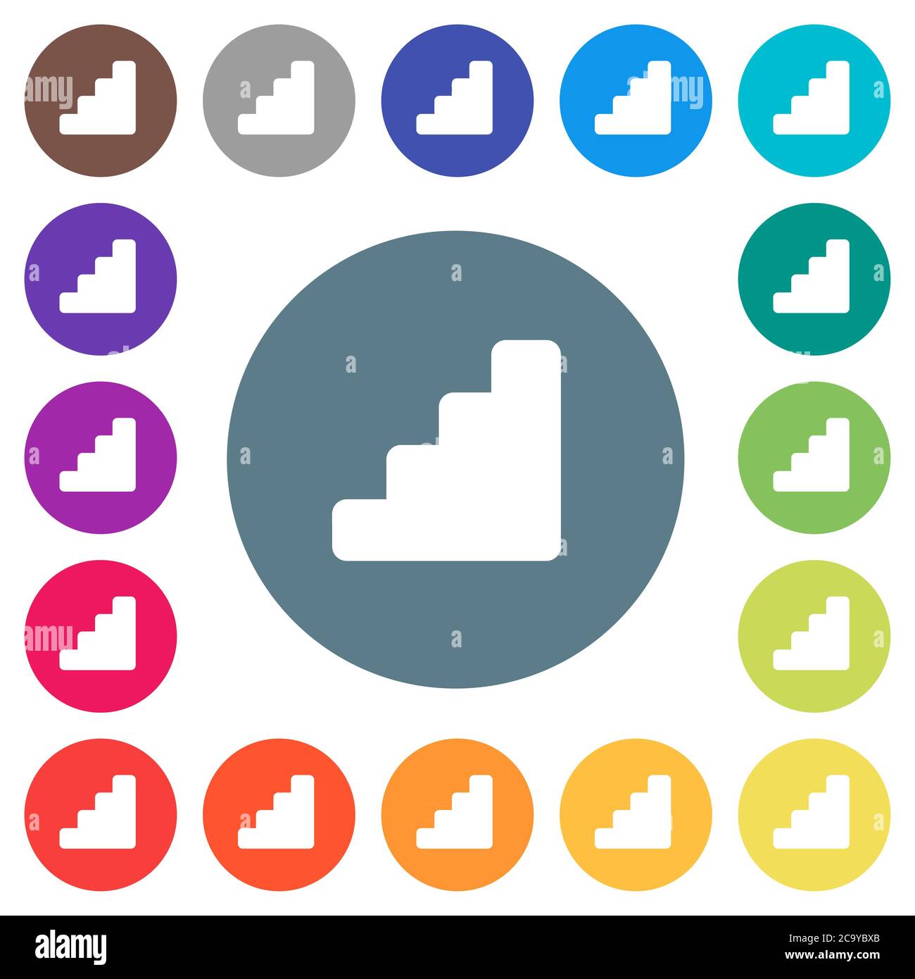 Stairs flat white icons on round color backgrounds. 17 background color ...