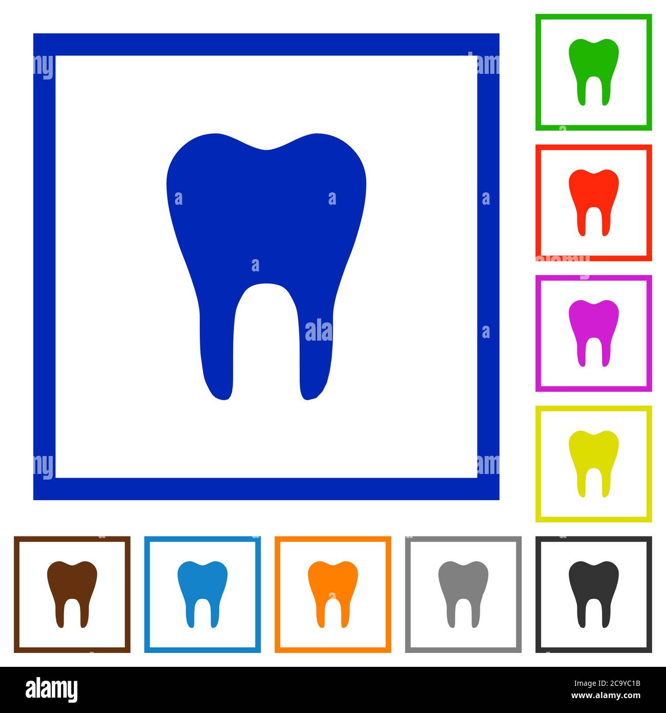 Single tooth flat color icons in square frames on white background ...