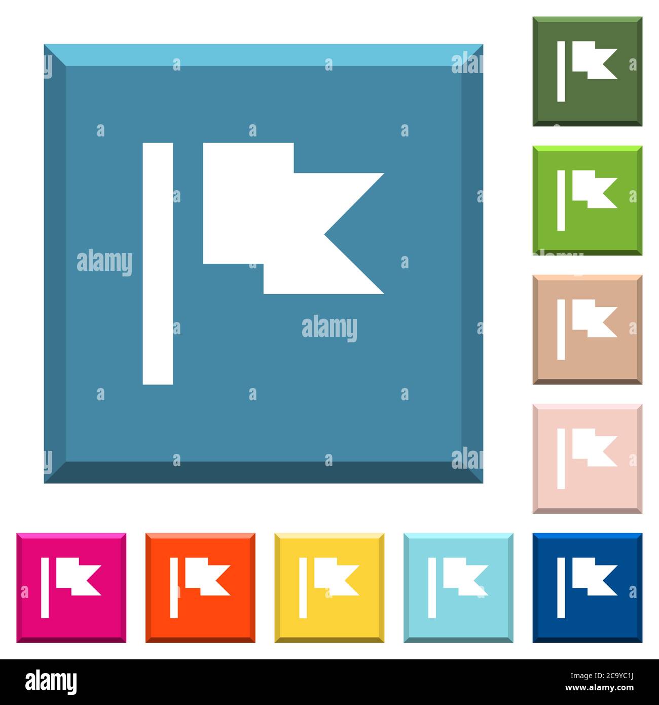 Flag white icons on edged square buttons in various trendy colors Stock ...
