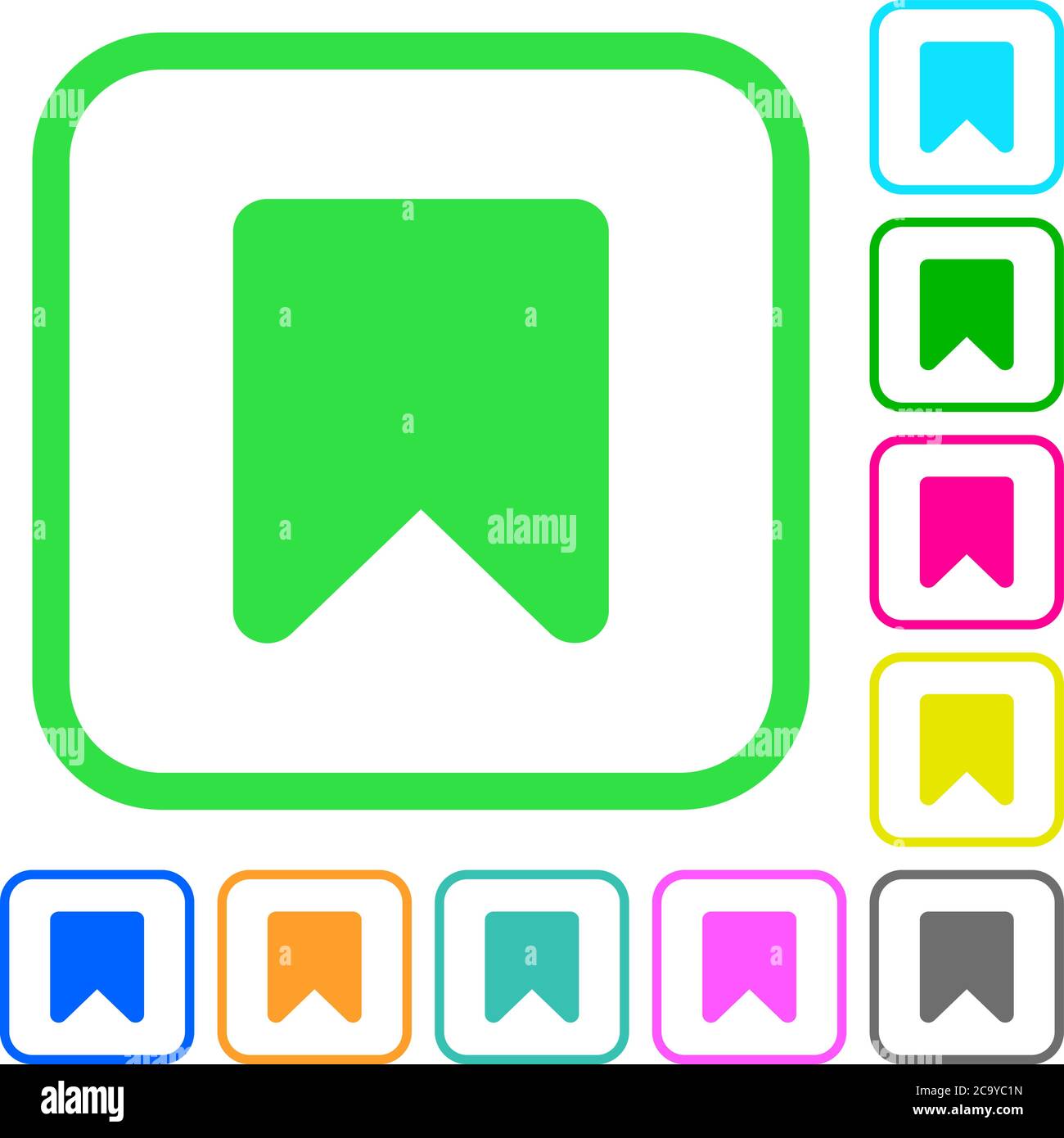Bookmark vivid colored flat icons in curved borders on white background ...