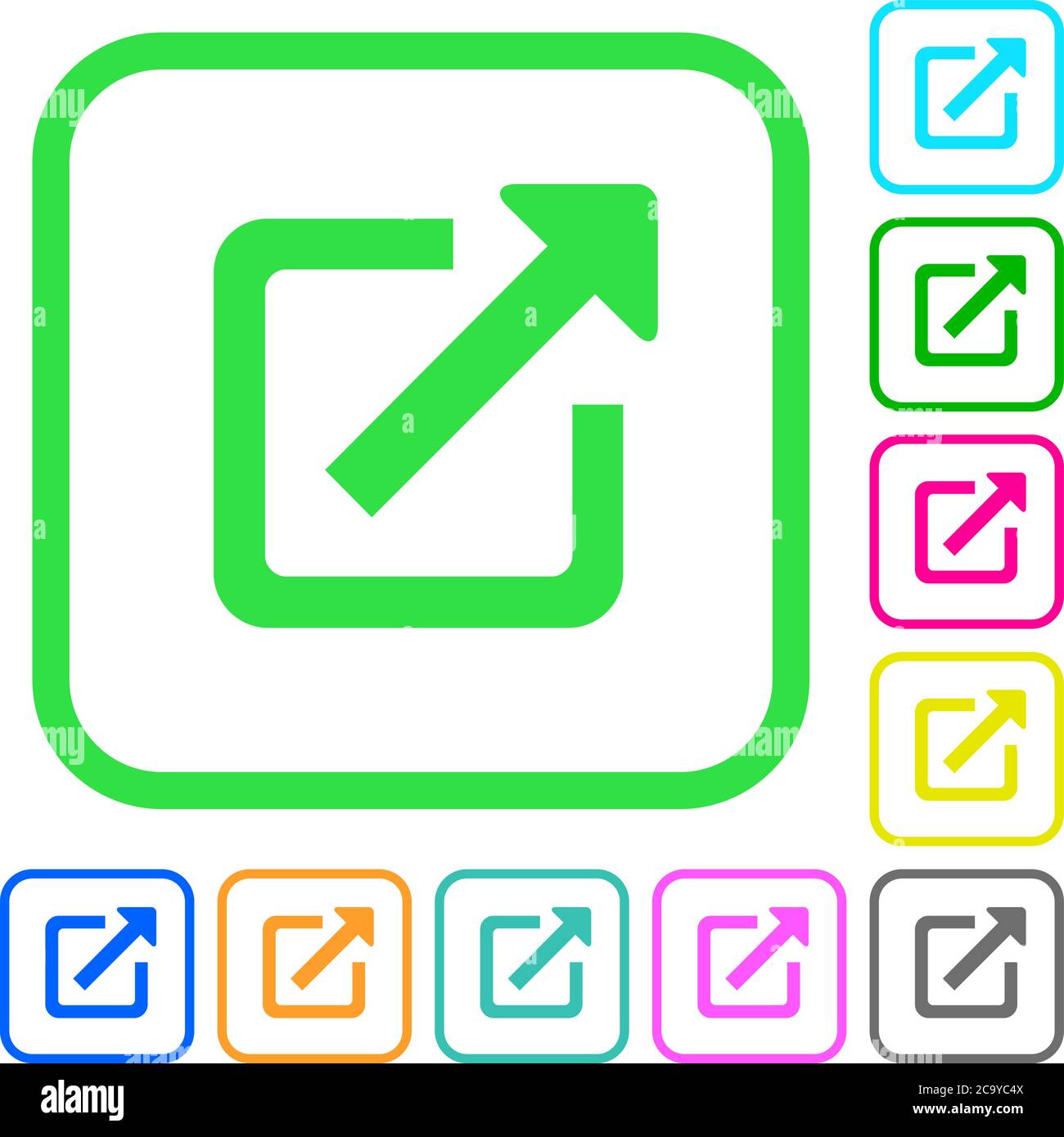 External link vivid colored flat icons in curved borders on white ...