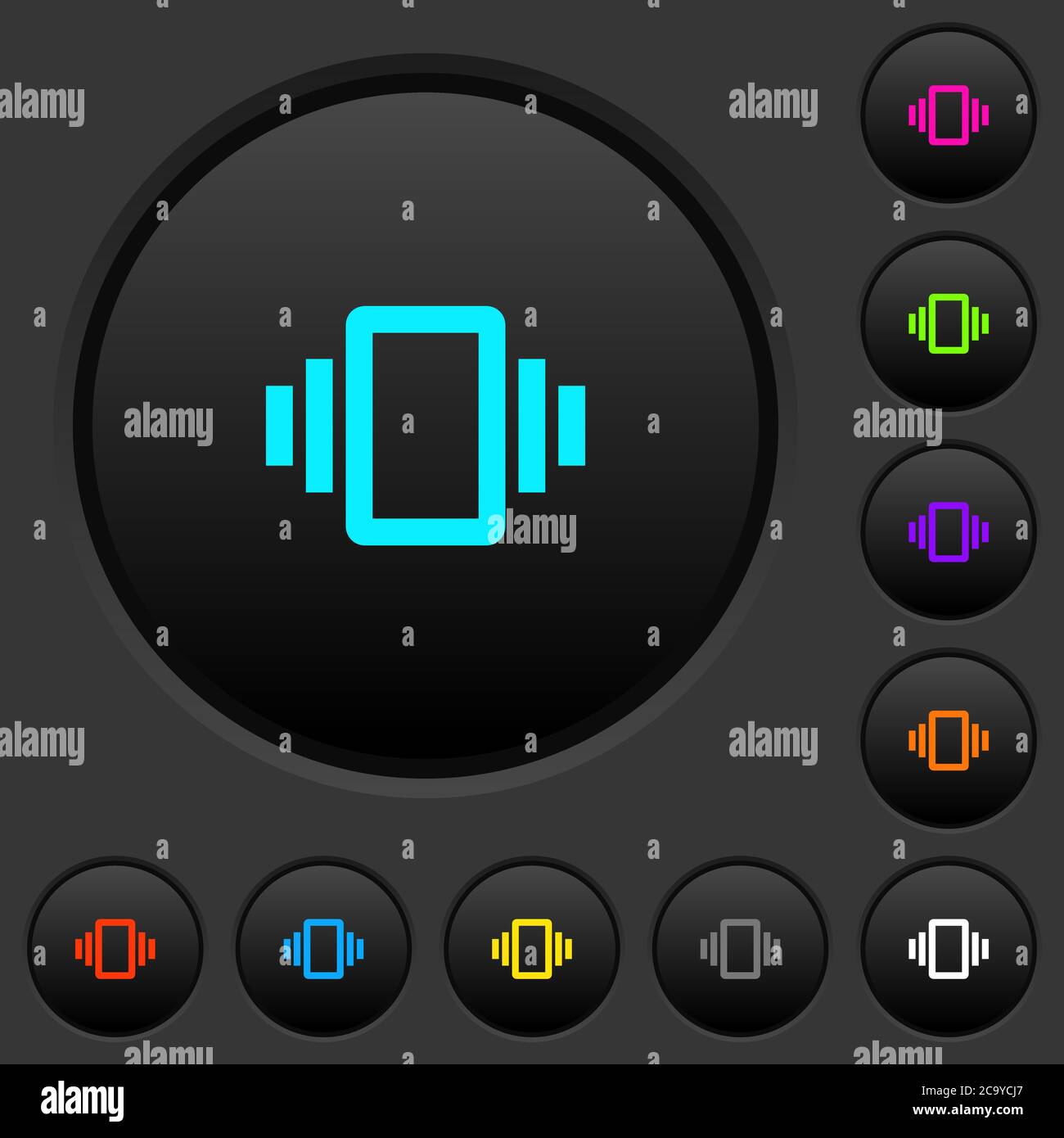 Smartphone vibration dark push buttons with vivid color icons on dark ...