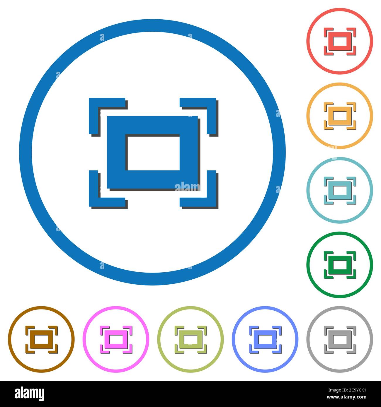 Full screen flat color vector icons with shadows in round outlines on ...