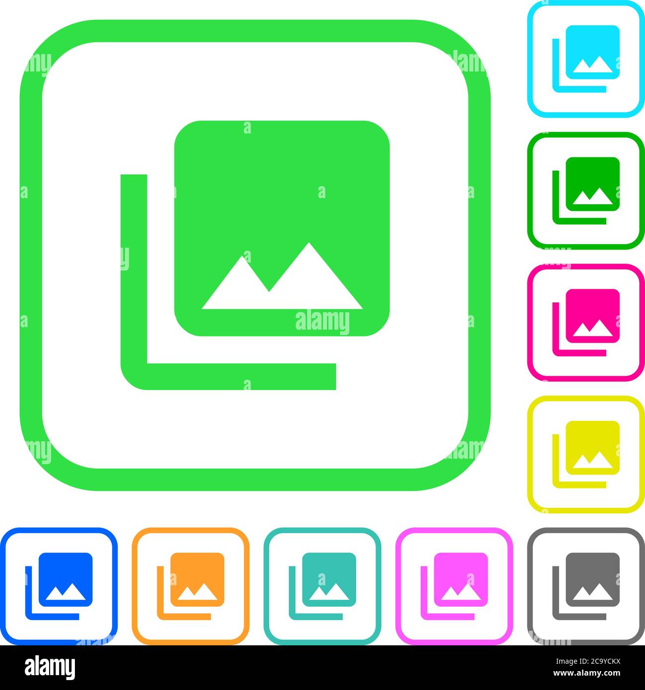 Photo library vivid colored flat icons in curved borders on white ...