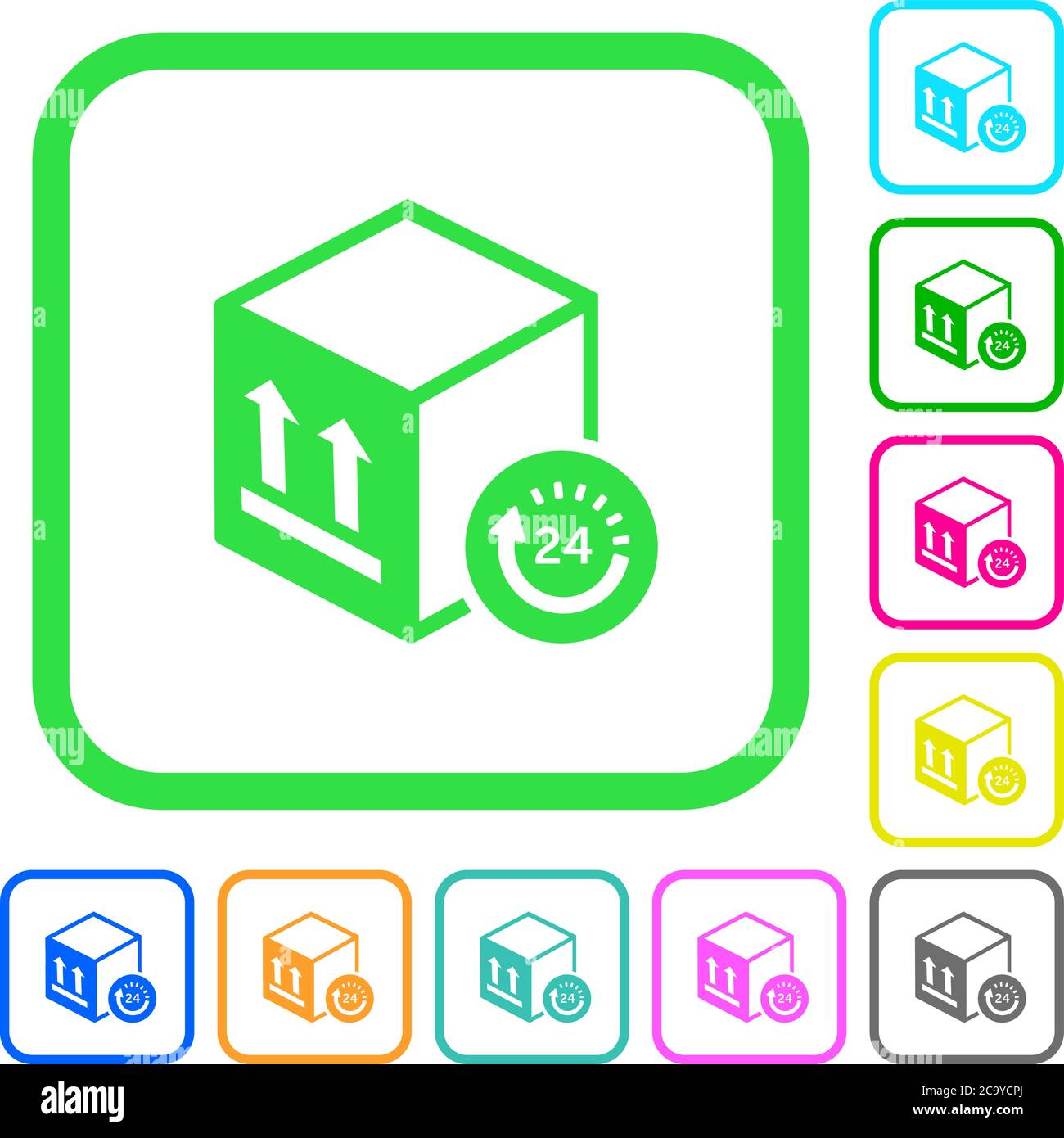 One day package delivery vivid colored flat icons in curved borders on ...