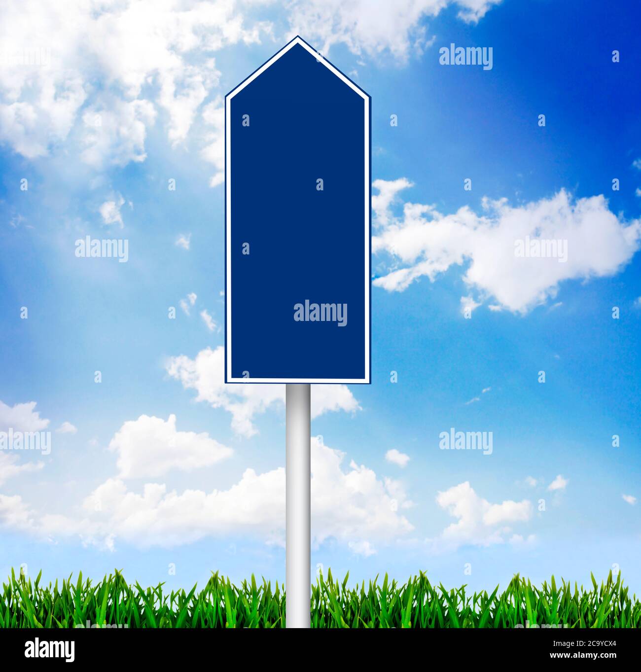 Blank road sign pointing up Stock Photo - Alamy