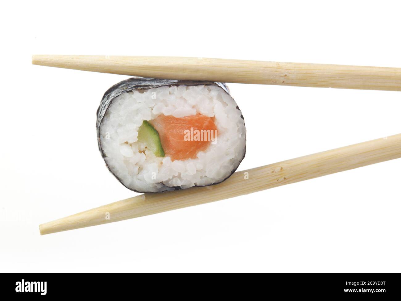 Chopsticks with sushi isolated on white Stock Photo - Alamy