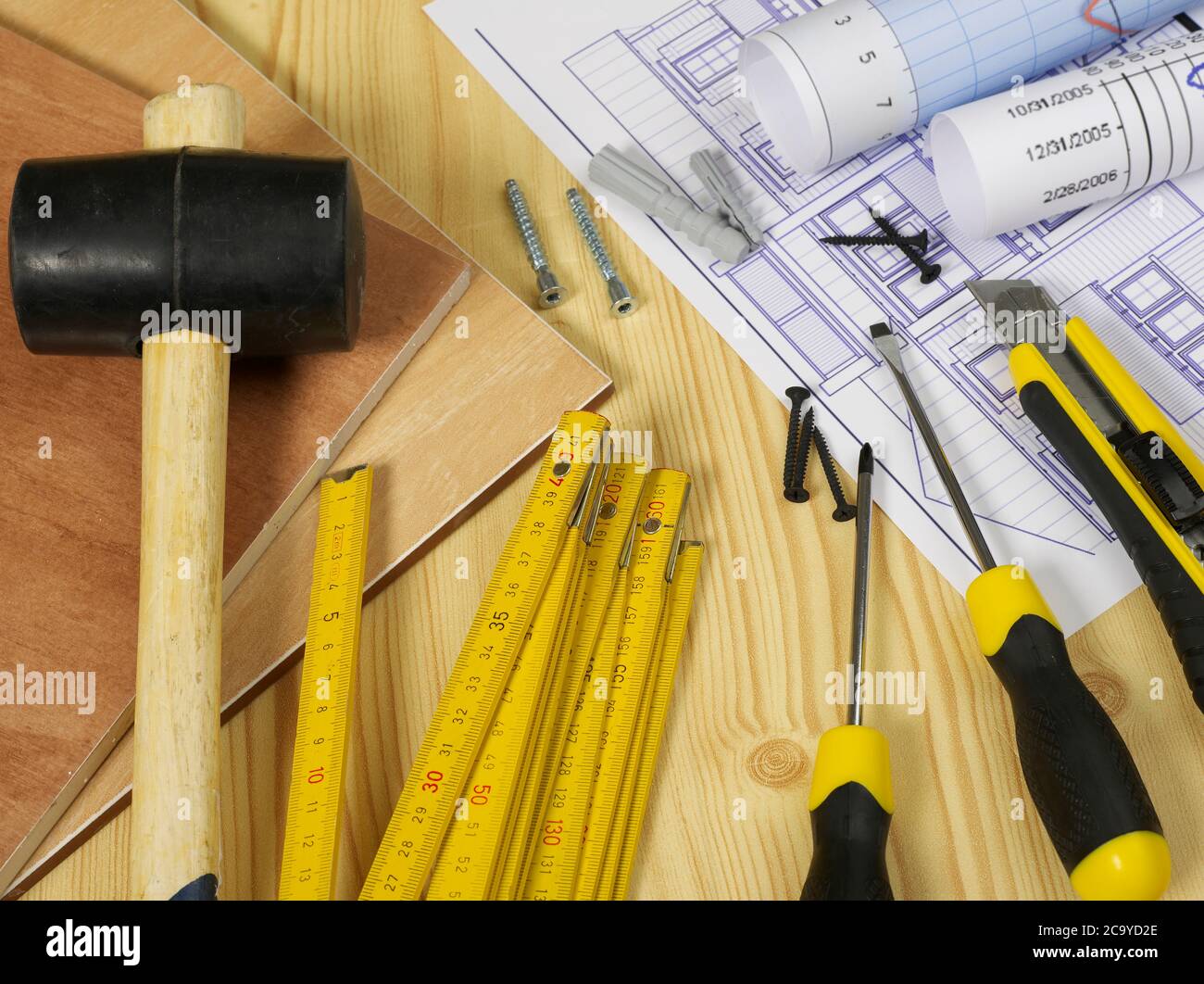 Tools and blueprints Stock Photo - Alamy