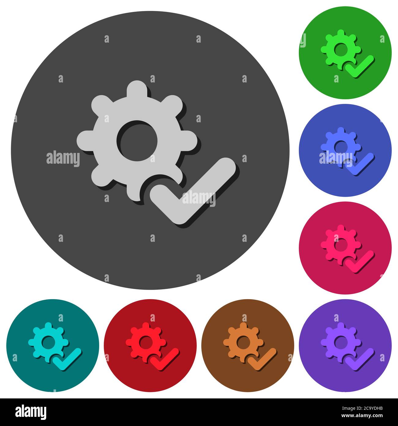 Settings ok icons with shadows on color round backgrounds for material ...