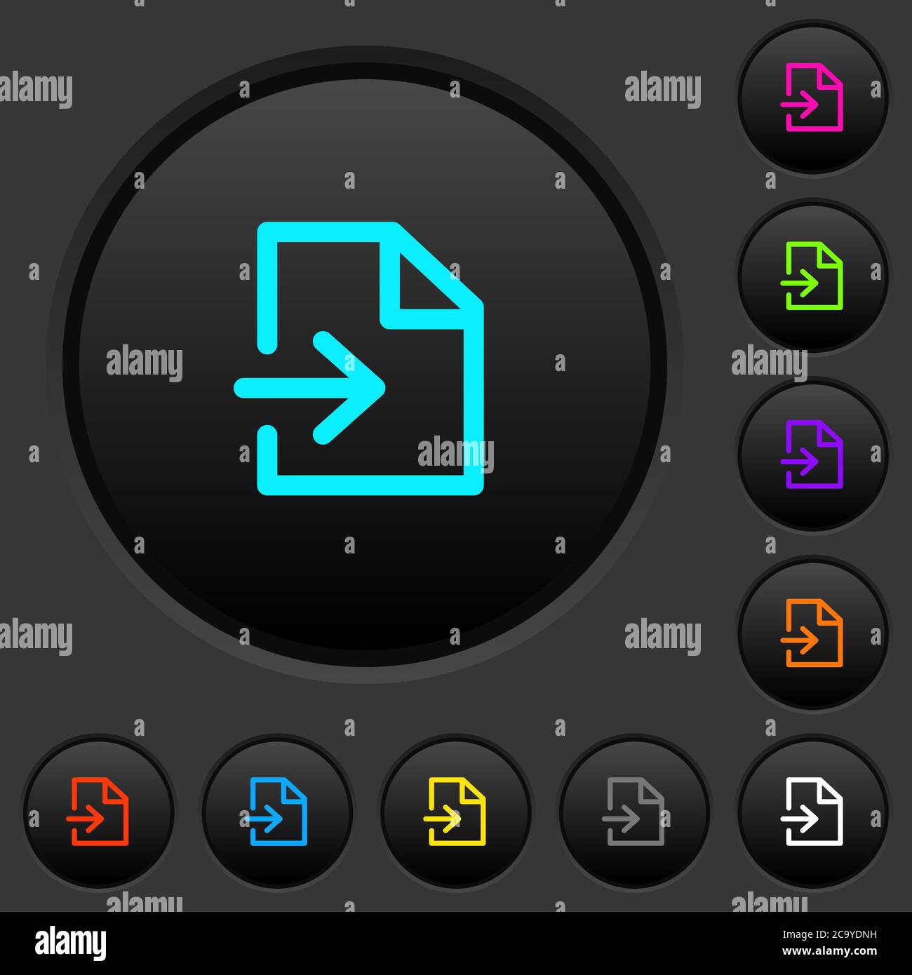 Import dark push buttons with vivid color icons on dark grey background ...