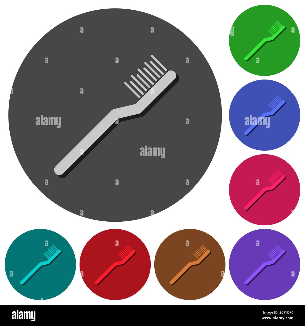 Toothbrush icons with shadows on color round backgrounds for material ...