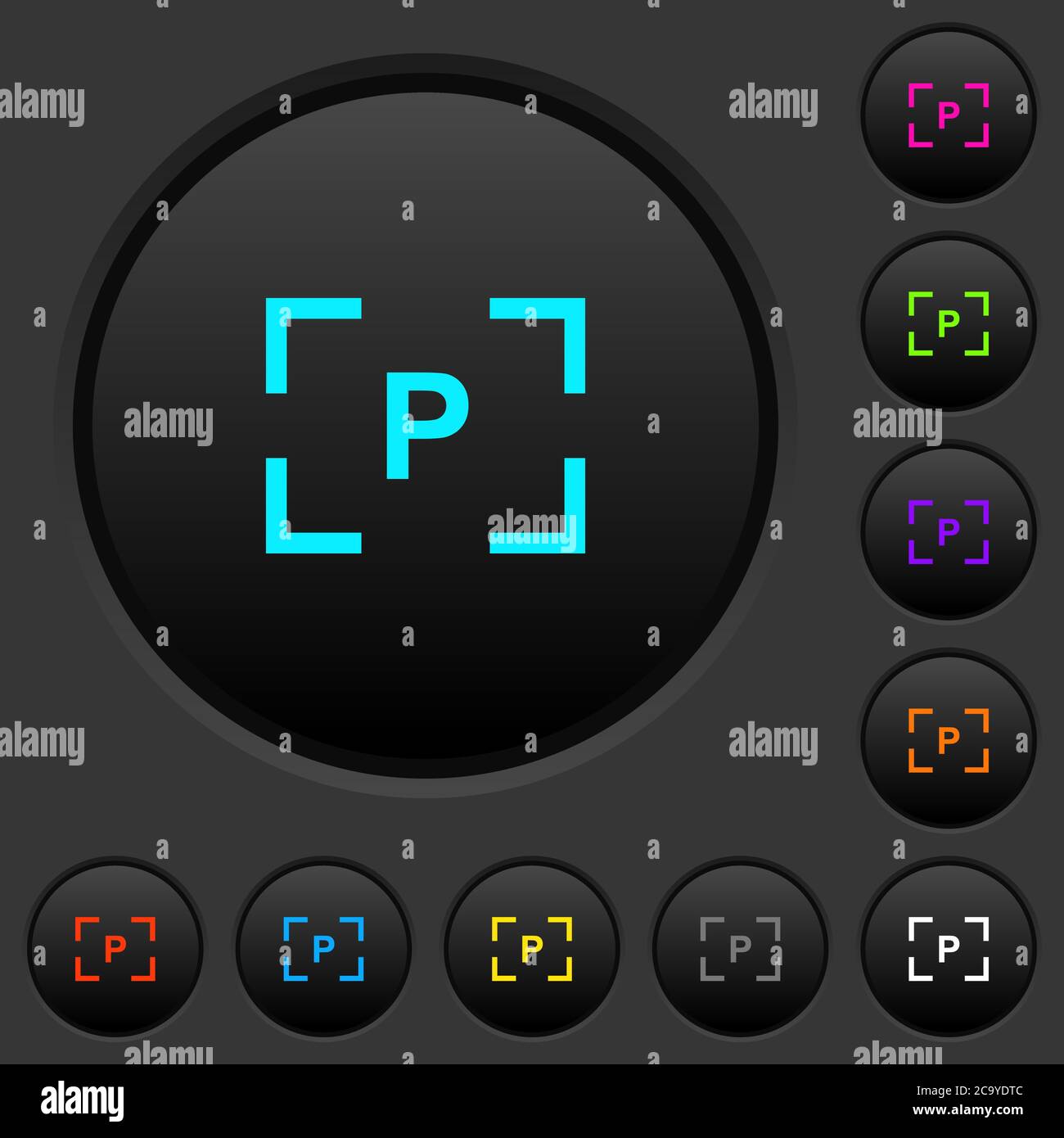 Camera program mode dark push buttons with vivid color icons on dark ...