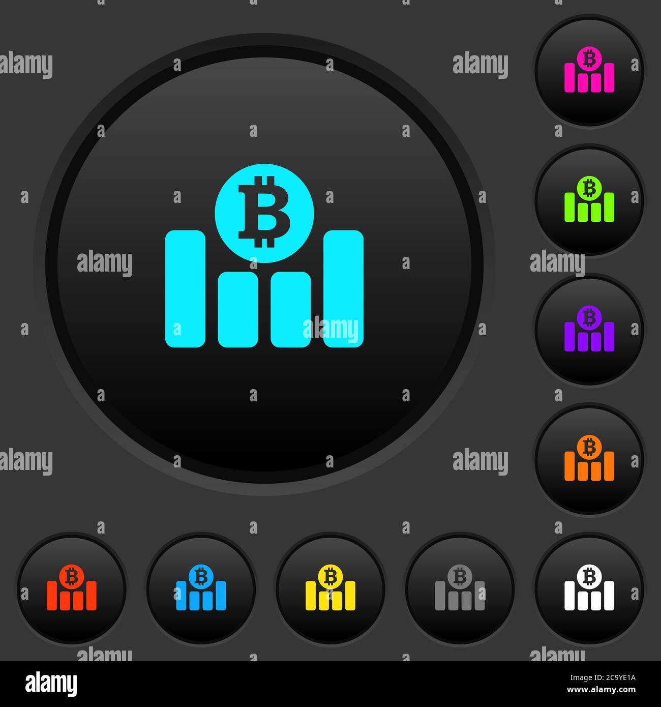 Bitcoin financial graph dark push buttons with vivid color icons on ...