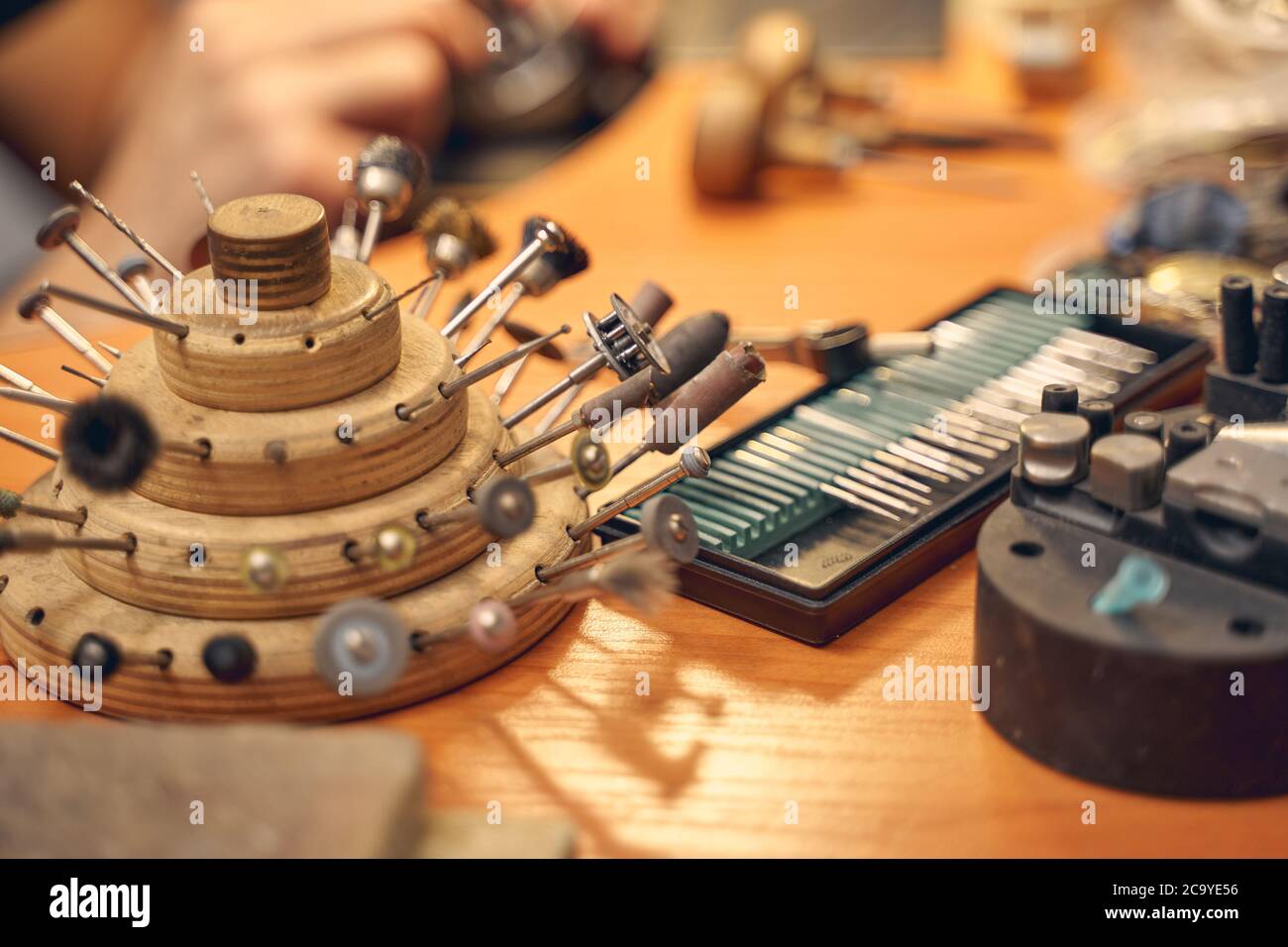 Convenient device for storing assorted jewelry instruments Stock Photo ...