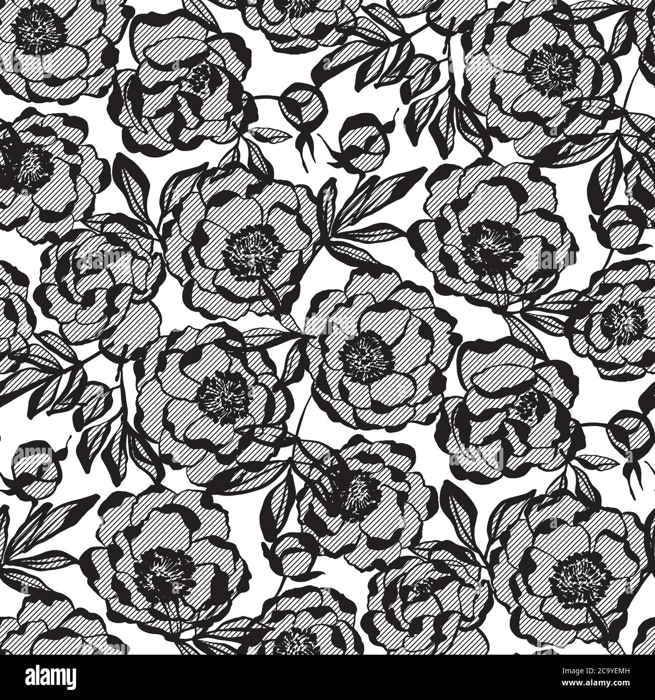 Elegant lace style peony flowers seamless pattern for background ...