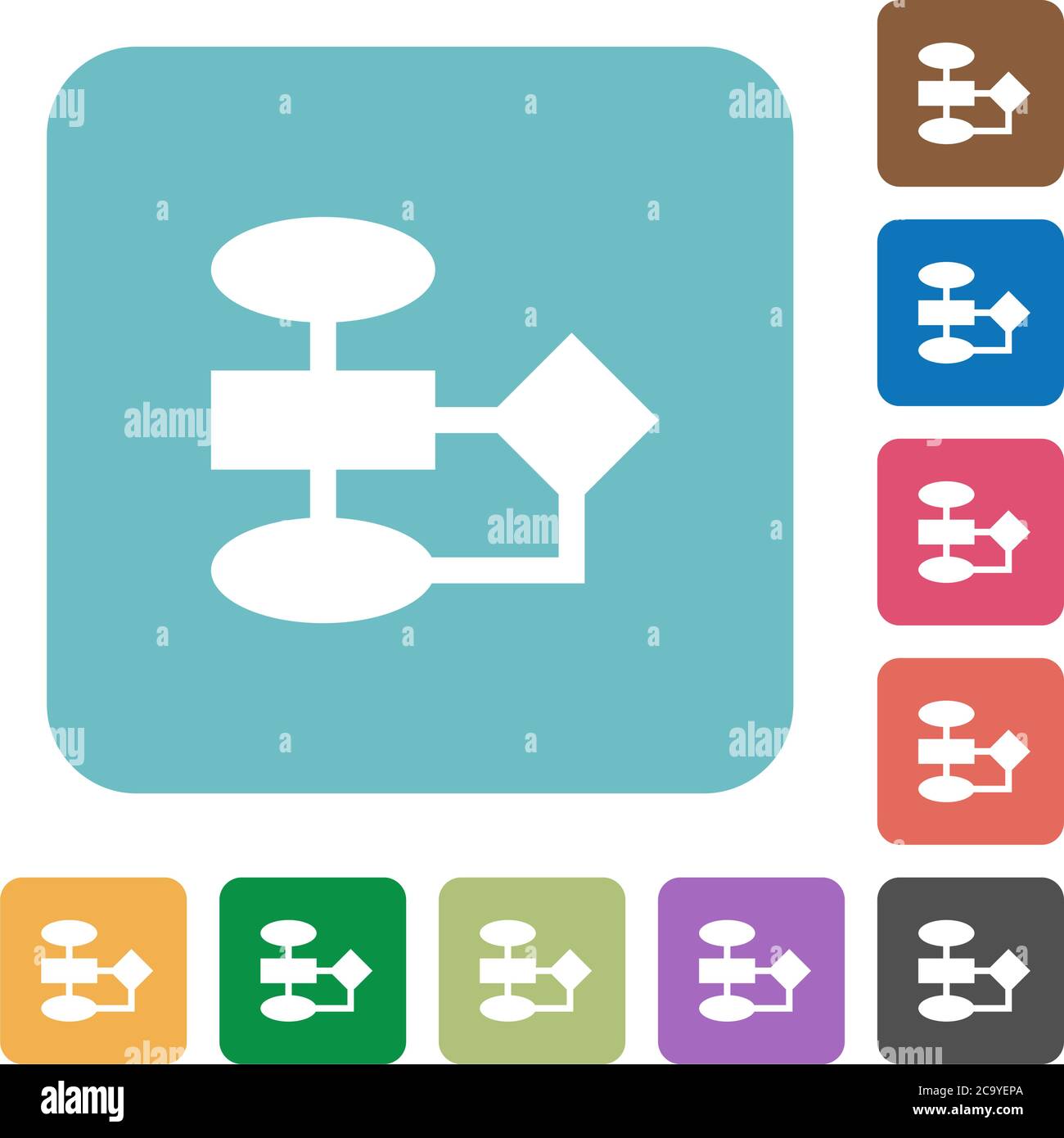 Flowchart white flat icons on color rounded square backgrounds Stock ...