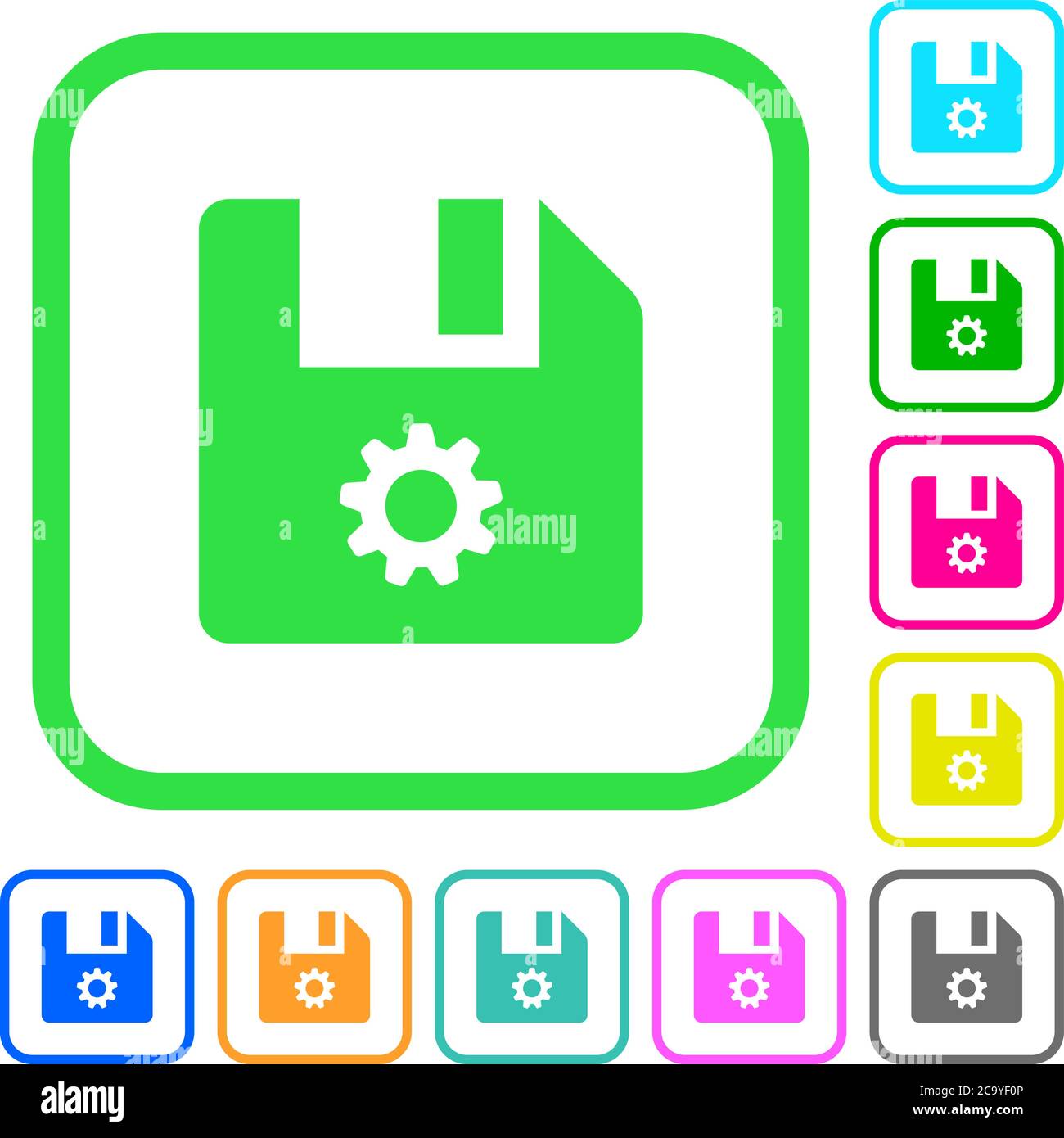 File settings vivid colored flat icons in curved borders on white ...